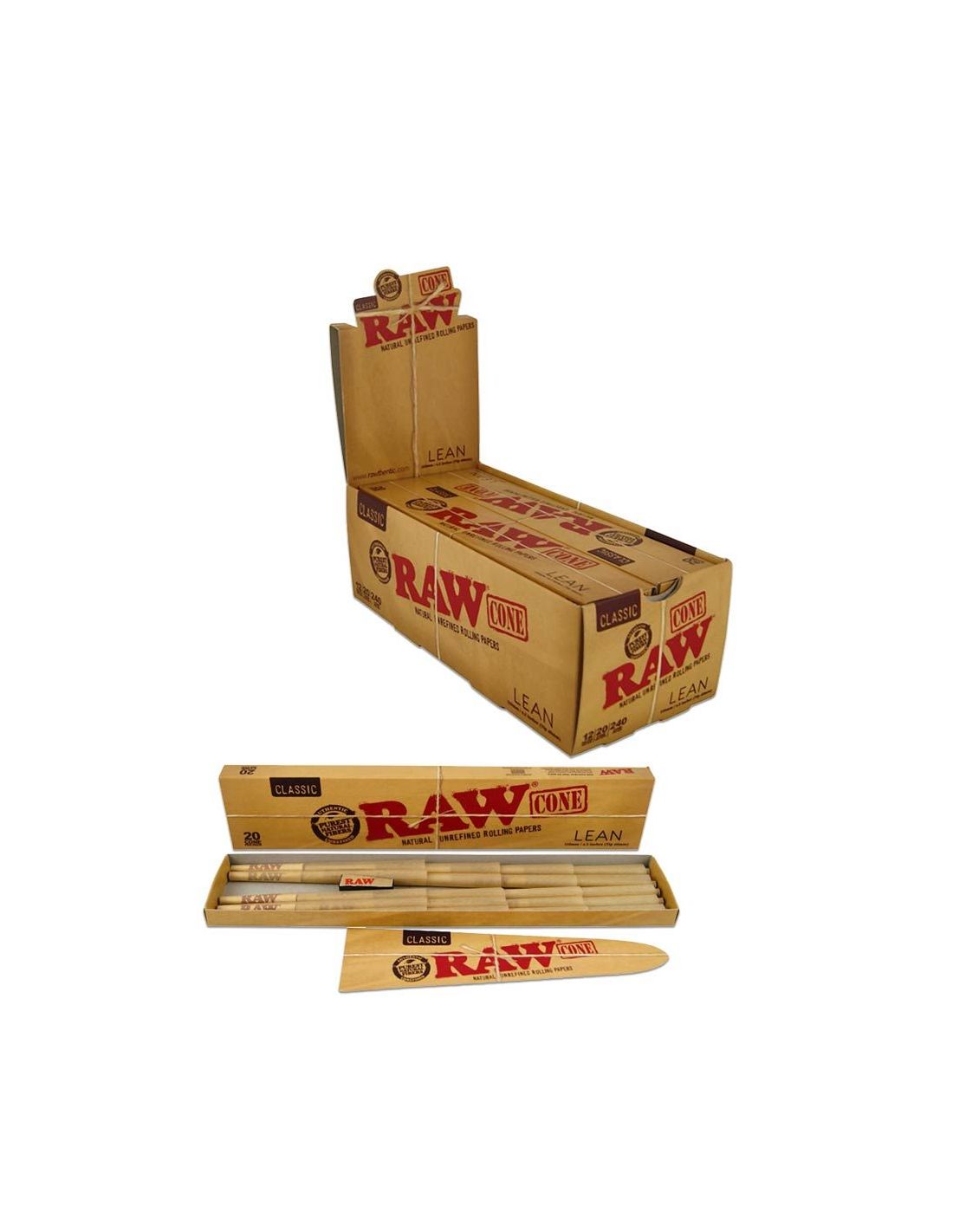 Raw Cone Lean Pack | 20 Conos Pre-Enrollados Ultra Finos con Embudo